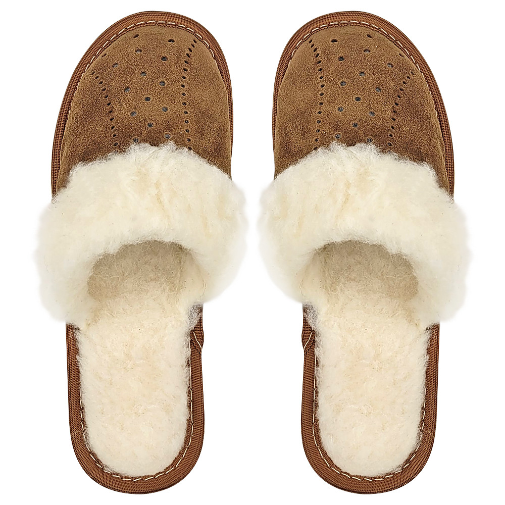 Papuci de Casa Piele Imblaniti cu Lana, Marca Tylbut Model 'Cocoa Clouds'