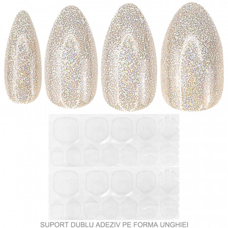 Set 24 Unghii Reutilizabile cu Manichiura Instant, Forma Migdala ...