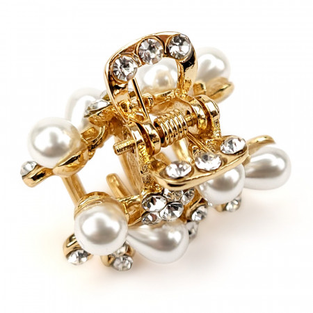 Clema de Par Metalica cu Perle si Strasuri Model Pearls & Diamonds