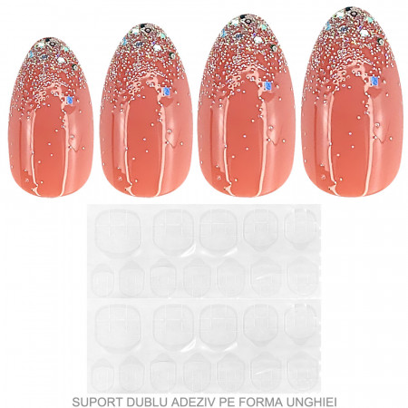 Set 24 Unghii Reutilizabile cu Manichiura Instant, Forma Migdala ...