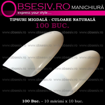 Tipsuri Unghii Migdala cu Pat de Lipire Culoare Naturala 100 Buc