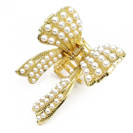 Clema de Par Metalica cu Perle Model 'Golden Butterflies'