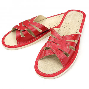 Papuci de Casă din Piele Model Drusilla Marca Tylbut Culaore Rosie