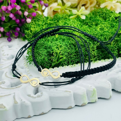 Bratara cu snur si infinit cu inimioara personalizabila din aur 14k