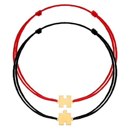 Set pentru cupluri de 2 bratari snur si puzzle personalizabil din aur 14k