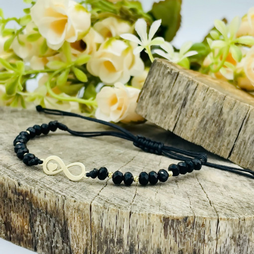 Bratara snur si infinit cu inimioara personalizabila din aur 14k + bile