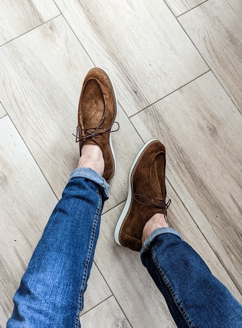 Smeđe muške brodarice od velura