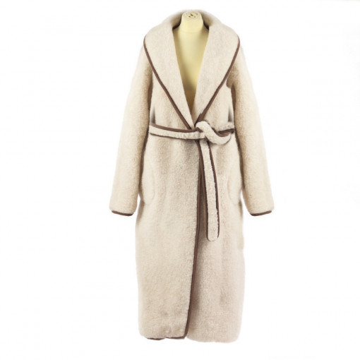 Halat de casa, lana merinos, bej/maro ⭐ Textilia