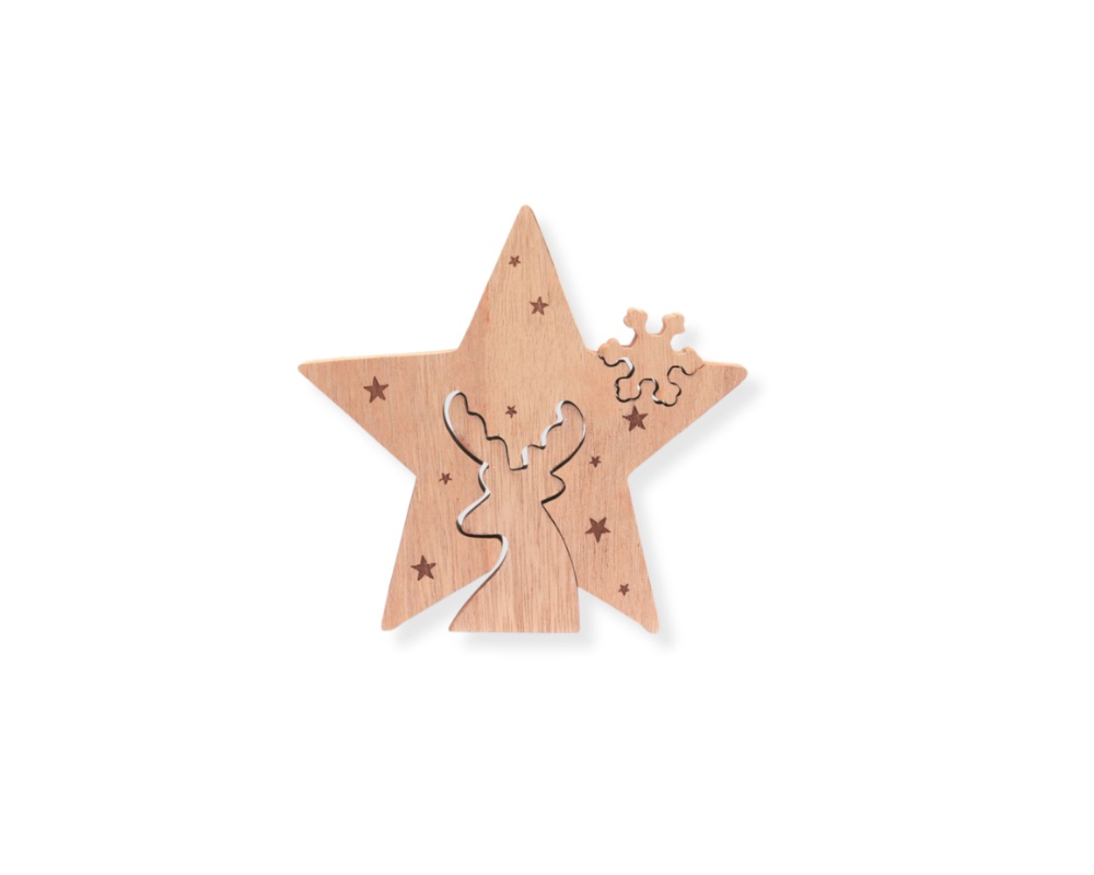 Ornament din Lemn Ren Stea Fulg 101362 Graine Creative