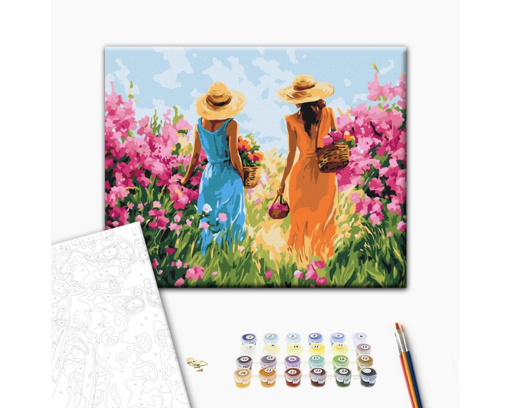 Set Pictura pe Numere Doua Prietene in Lumea Florilor BS54235