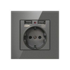Priza de Perete cu 2 Porturi USB si Rama din Sticla Techstar® TS-GL ...