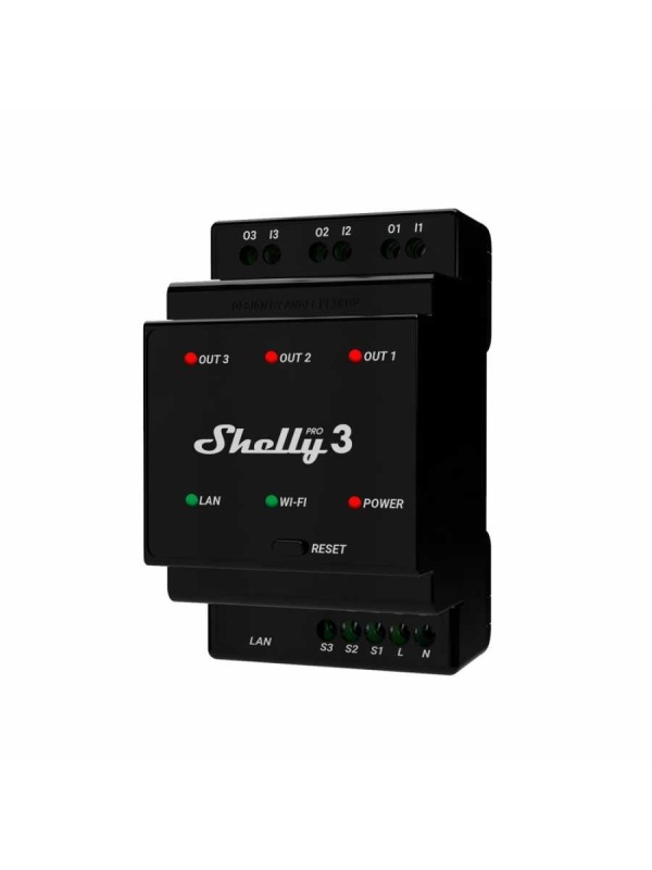 Shelly Pro 3 smart relay - 3 channels, WiFi, LAN, DIN rail, app control ...