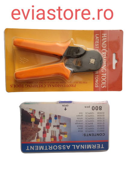 Cleste pentru sertizat pini electrici 0.25-10mm + pachet 800 buc pini ...