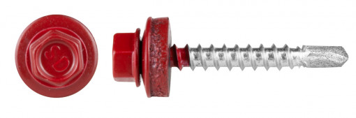 Surub Autoforant Rosu cu Varf Normal Filet pentru Metal si Saiba EPDM P