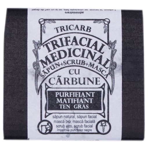 Trifacial medicinal cu carbune ( sapun+scrub+masca)