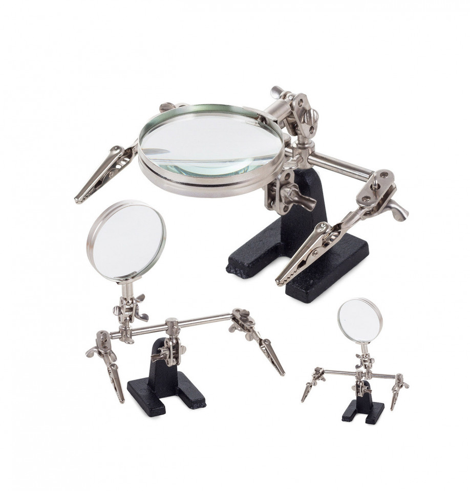 Suport ajutator pentru electronica fina, lupa din sticla si suport din ...