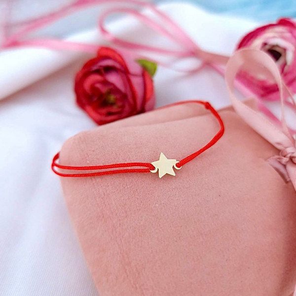 Bratara cu snur si steluta personalizabila din aur 14k