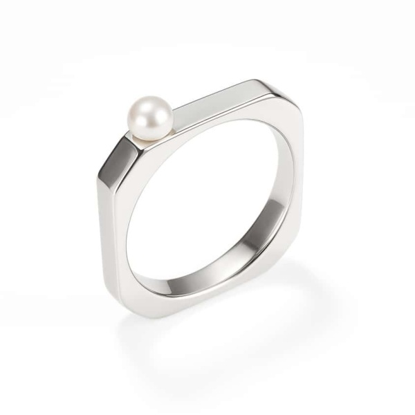 Inel Geometric Pearl din Argint 925 cu Perla de Cultura
