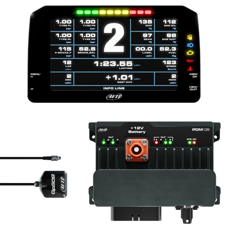 AiM PDM08 With 6" Road Icons Display GPS Data Logging Kit