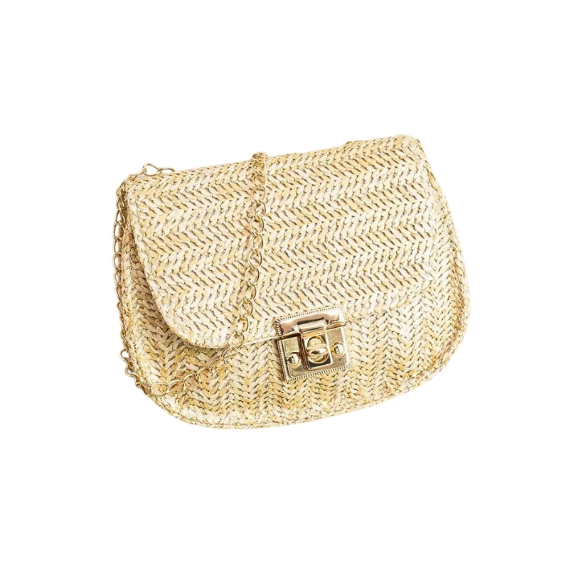 Geanta din rafie Golden Lock