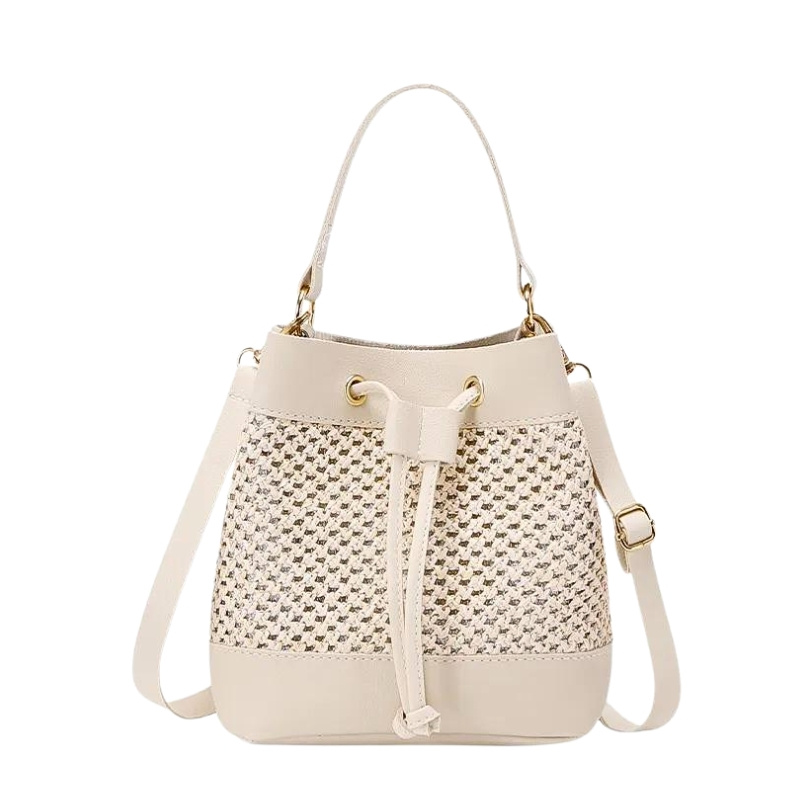 Gentuta crossbody din rafie bej cu snur