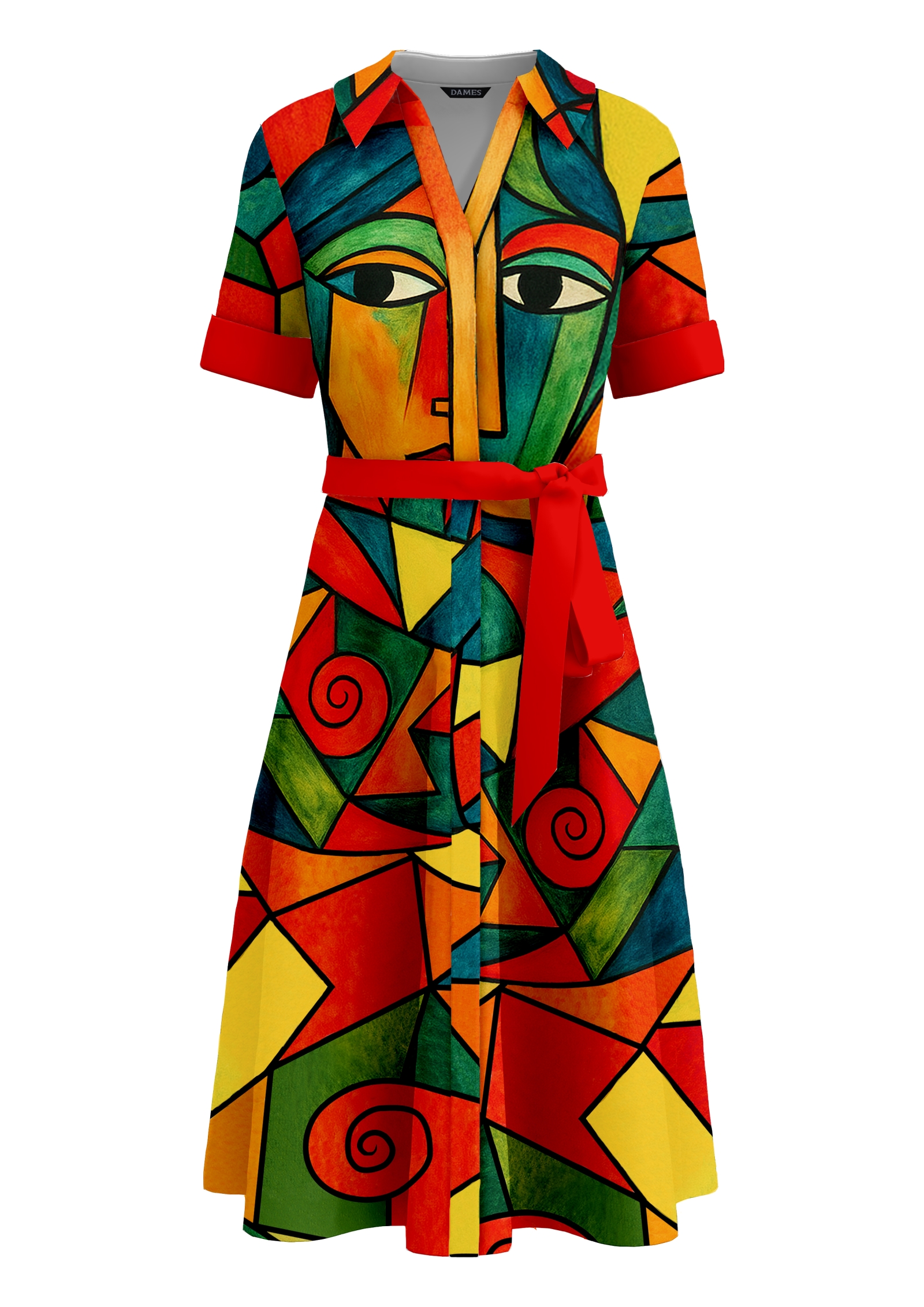 Rochie camasa din in cu maneca scurta imprimata Picassela