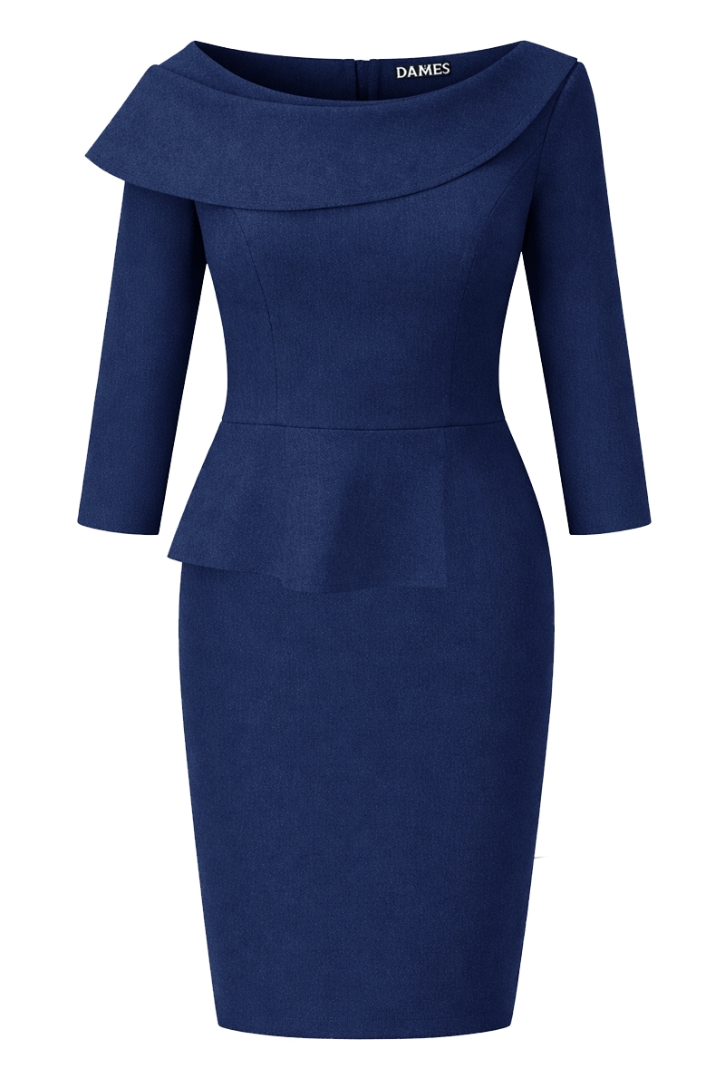 Rochie bleumarin conica din stofa fina Valeria
