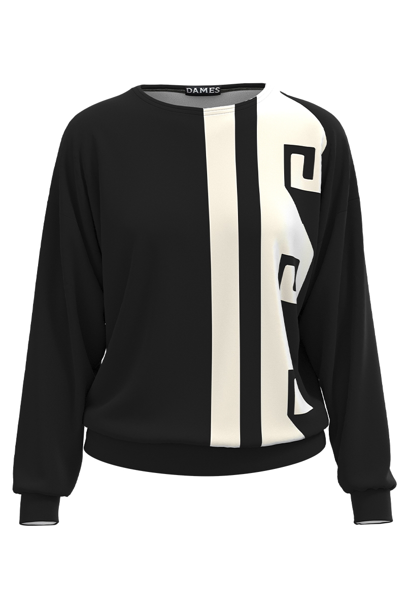 Bluza neagra tip hanorac din catifea cu imprimeu traditional