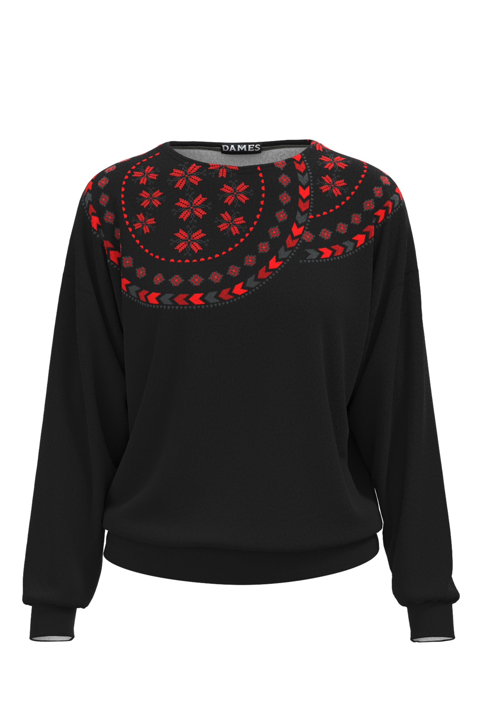 Bluza neagra tip hanorac din catifea imprimata traditional