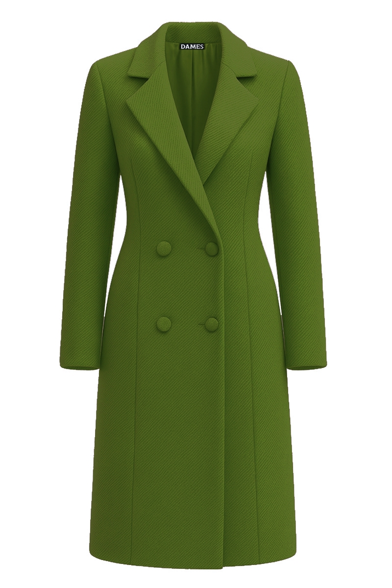 Pardesiu elegant verde oliva din stofa cu revere si buzunare