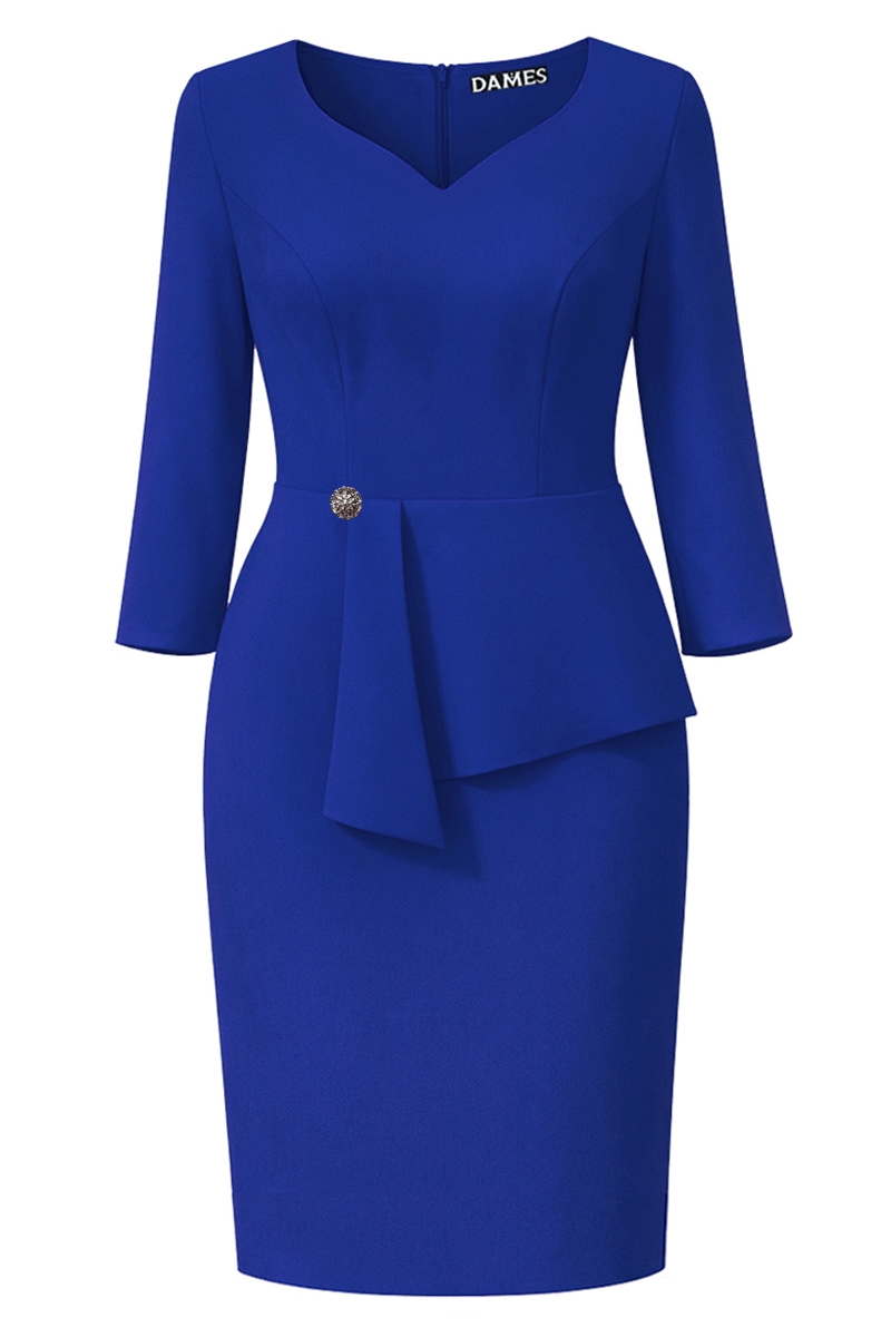 Rochie albastra conica cu decolteu inima si peplum elegant