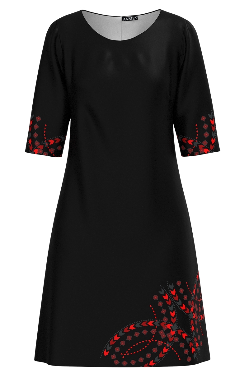 Rochie casual neagra imprimata traditional