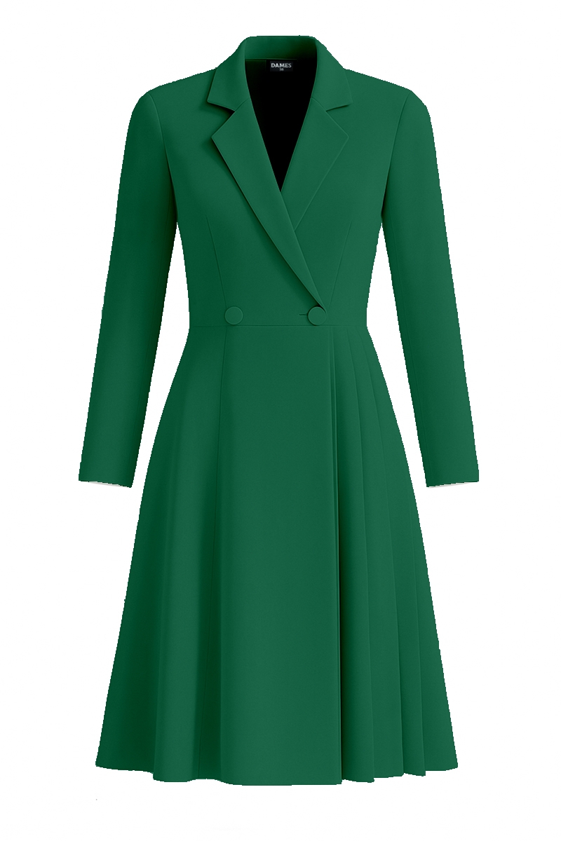 Rochie verde tip sacou cu nasturi si pliuri