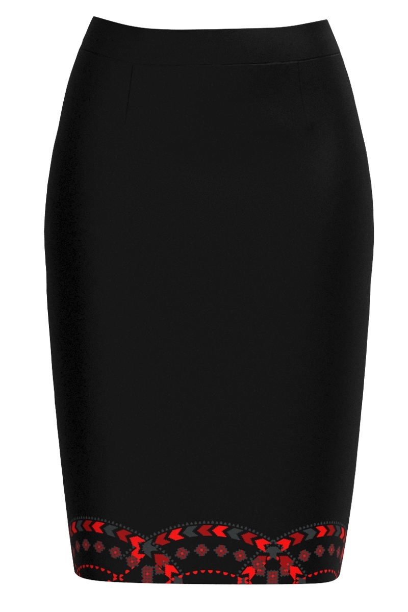 Fusta conica neagra imprimata cu model traditional