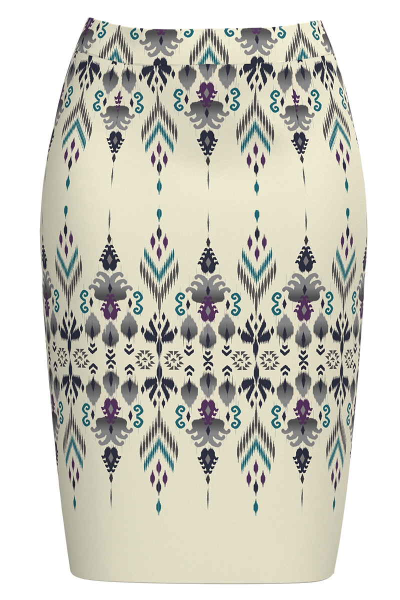 Fusta conica bej imprimata cu model traditional multicolor AW24