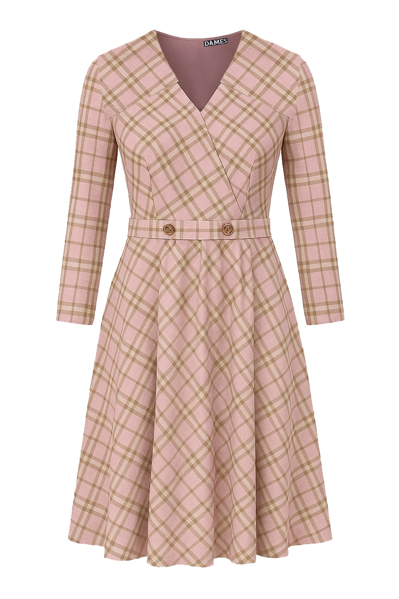Rochie clos din stofa in caro cu guler amplu