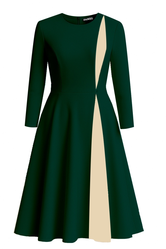 Rochie eleganta verde clos cu sectiune in contrast