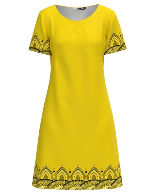 Rochie galbena evazata imprimata cu model Mandala