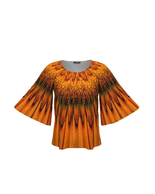 Bluza cu maneci tip fluture imprimata in nuante de ocru CMD4591