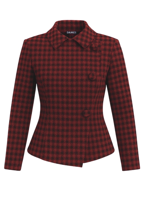Sacou elegant cambrat din stofa cu patratele