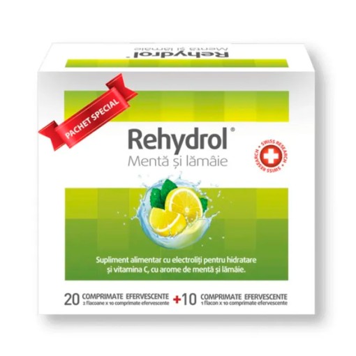 Rehydrol menta si lamaie, 20 + 10 comprimate efervescente, Mba Pharma