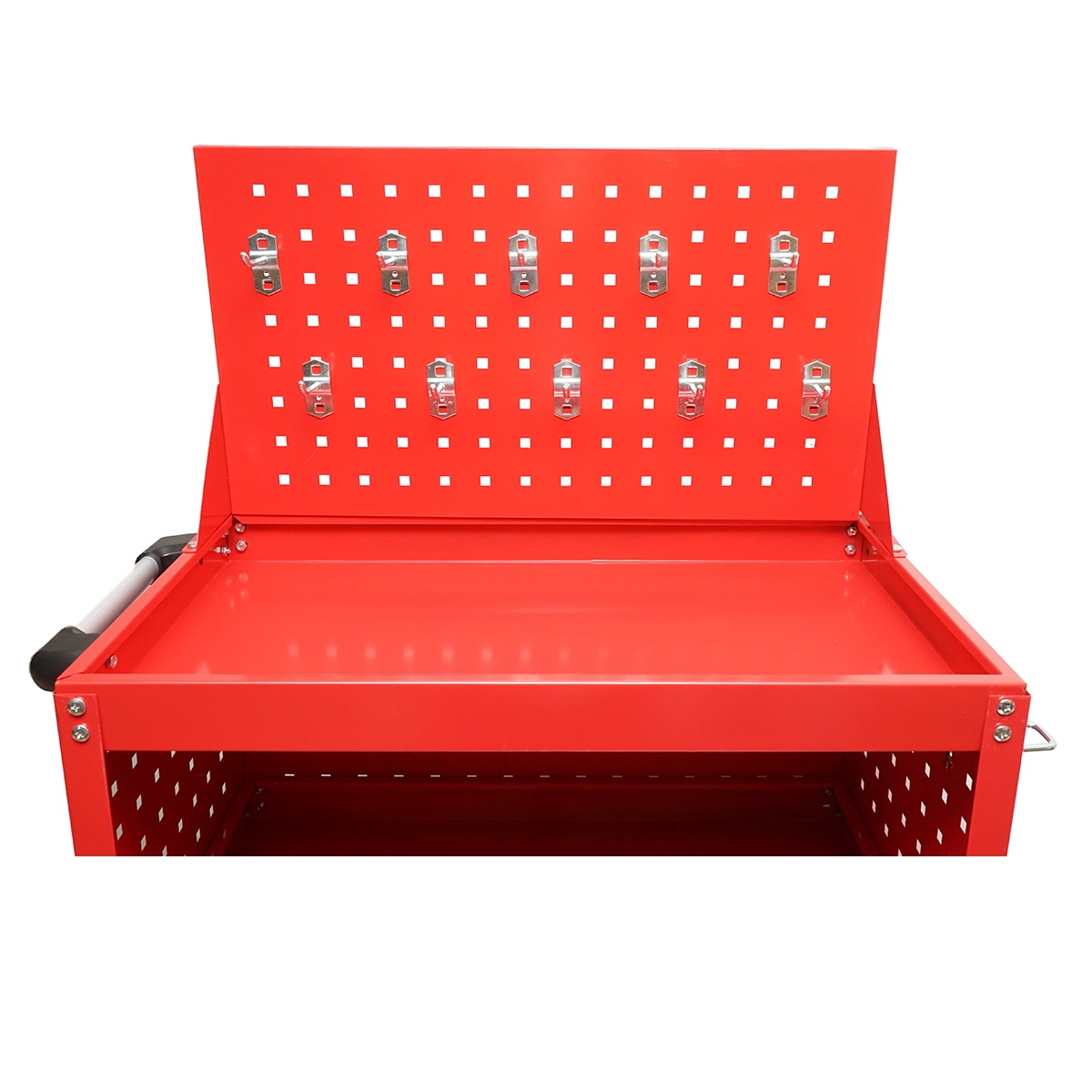 Carucior metalic pe roti cu 3 rafturi si panou cu suporti pentru scule ...