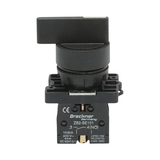 Selector 3 pozitii negru cu retinere 2NO, 400V/10A, LAY5-EJ33 Breckner ...