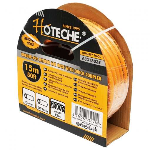 Furtun Aer Compresor Profesional 15m Din Pvc Cu Cuple Rapide
