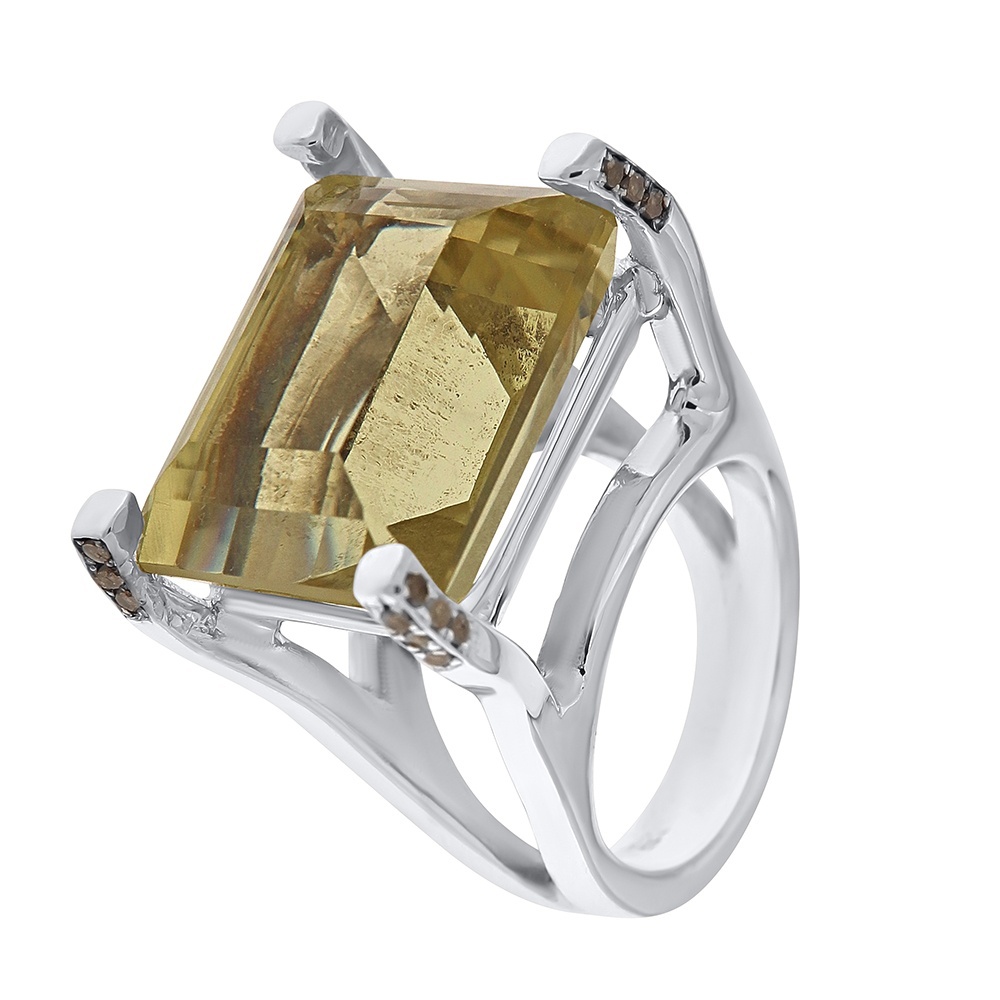 Inel din argint cu lemon cuarț natural și diamante naturale 18.78 grame ...