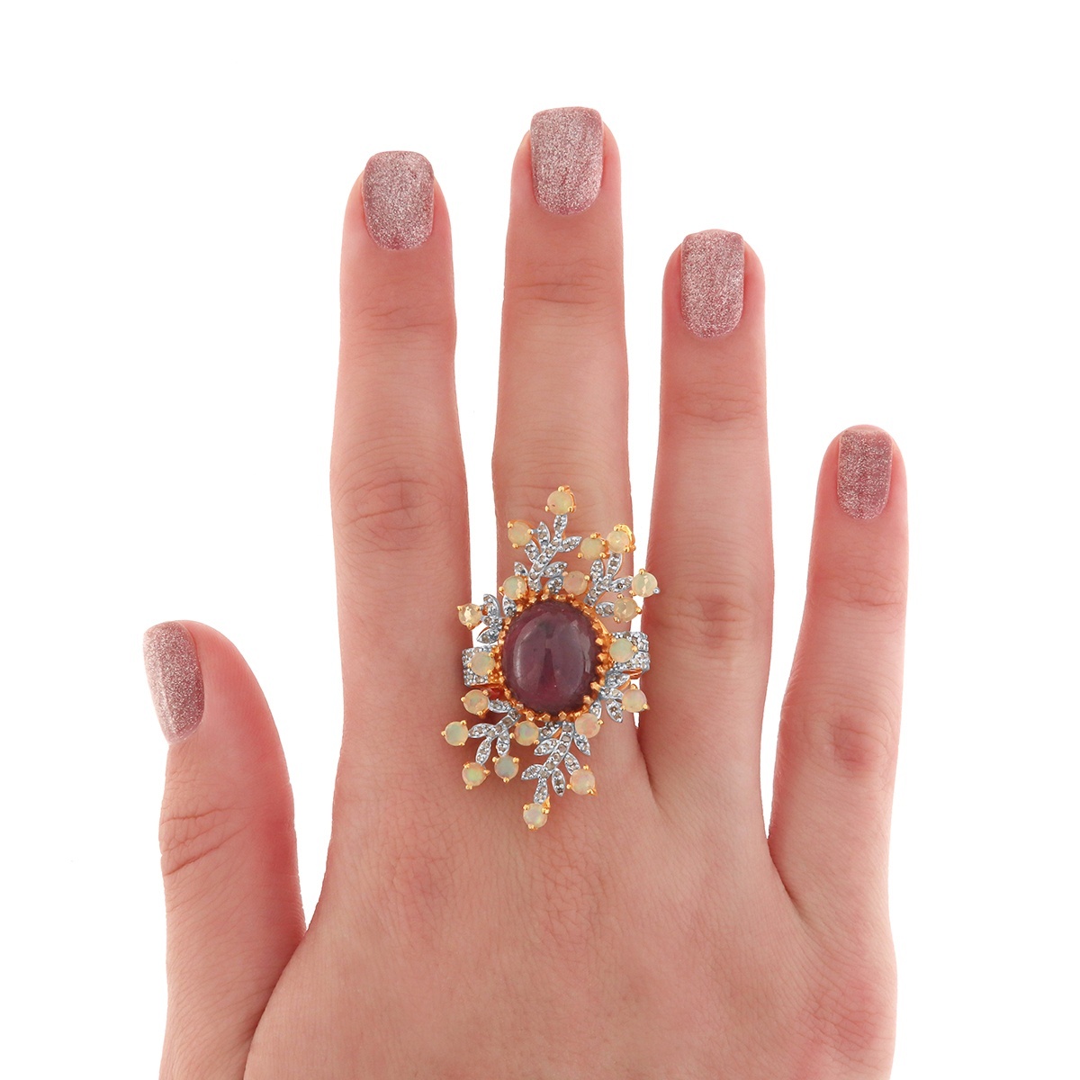 Inel din argint cu rubin natural, opal natural și diamante naturale 11. ...