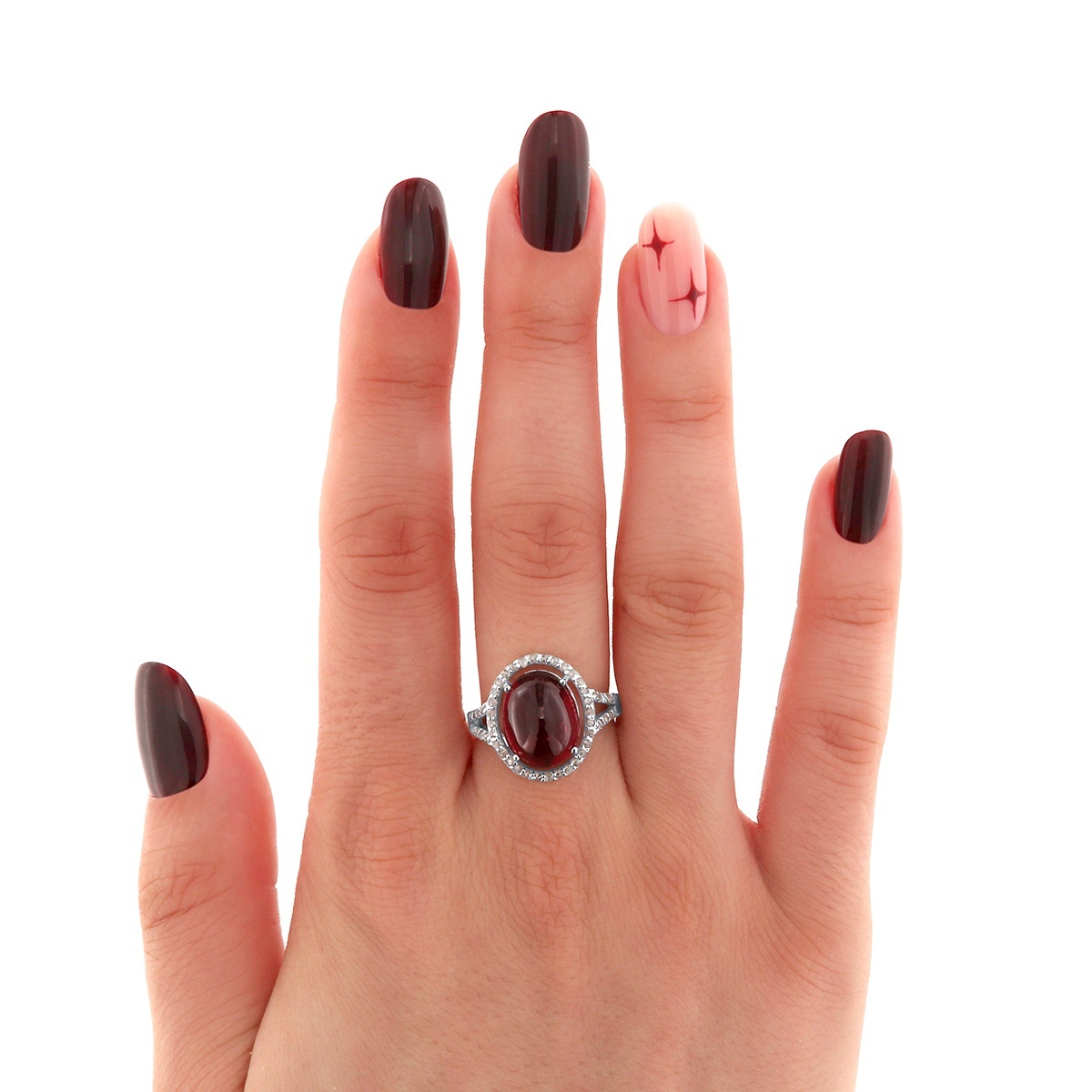 Inel din argint cu granat natural și diamante naturale 4.70 grame Alb ...