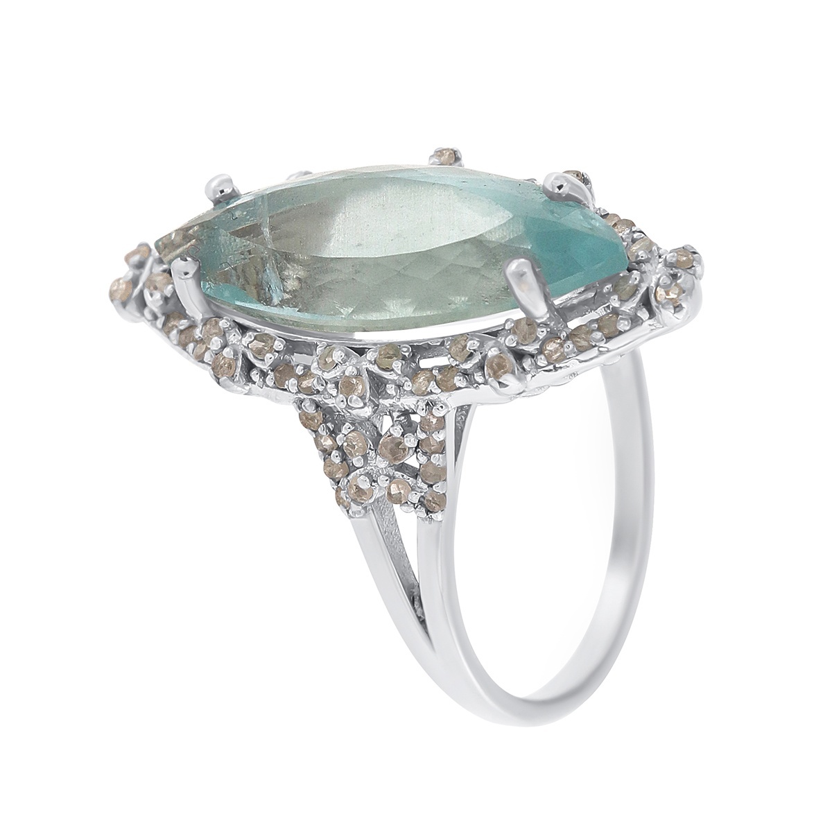 Inel din argint cu acvamarin natural și diamante naturale 4.52 grame ...