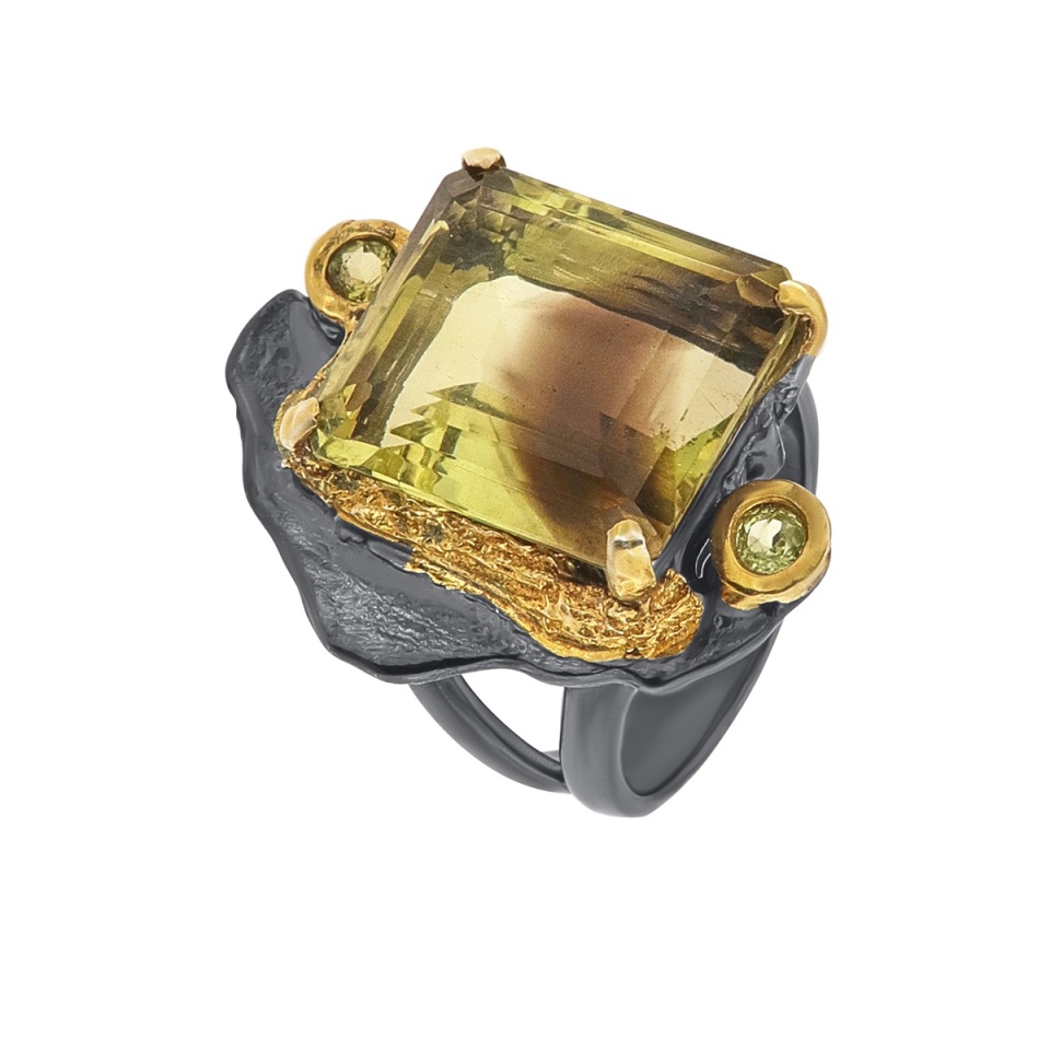 Inel din argint cu cuarț și peridot 11.03 grame Galben | Accent Bijuterii