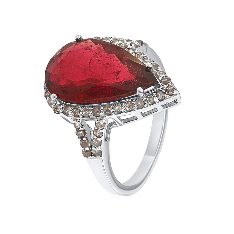 Inel din argint cu turmalină roz și diamante 4.10 grame Alb | Accent ...